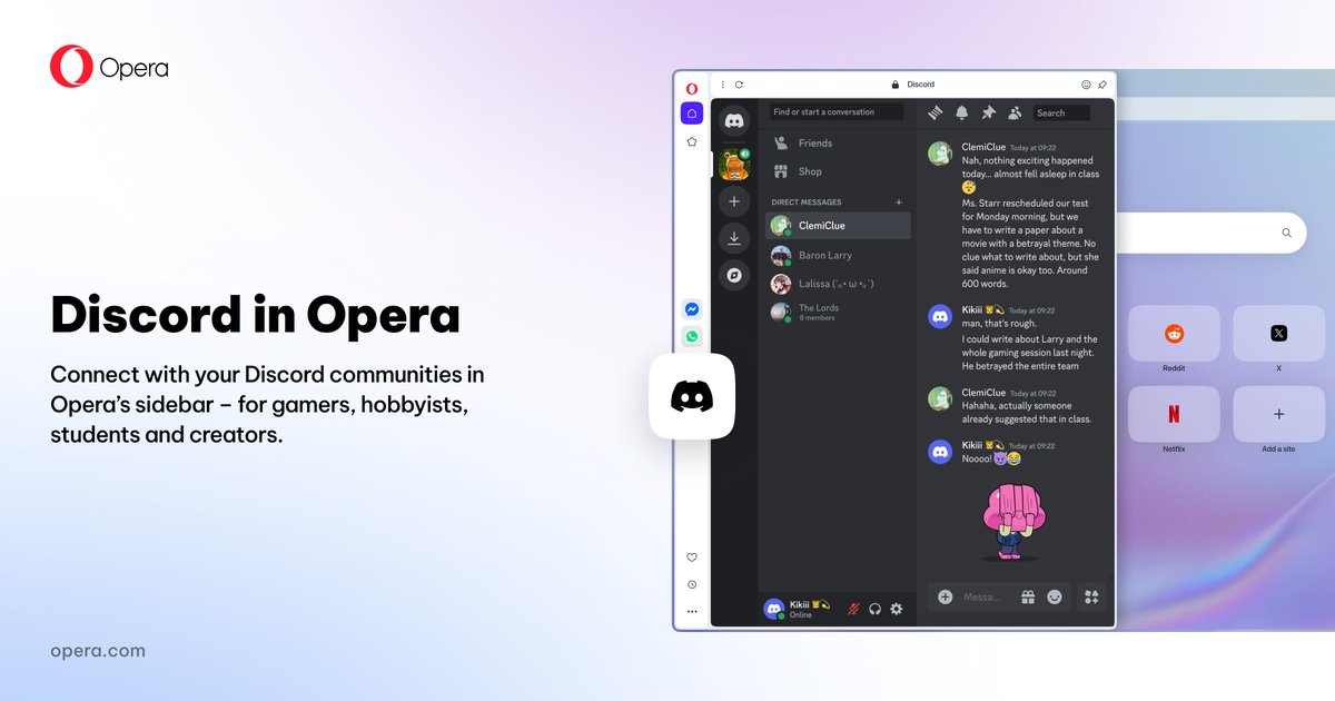 Discord dans Opera | Accède à Discord depuis ta barre latérale