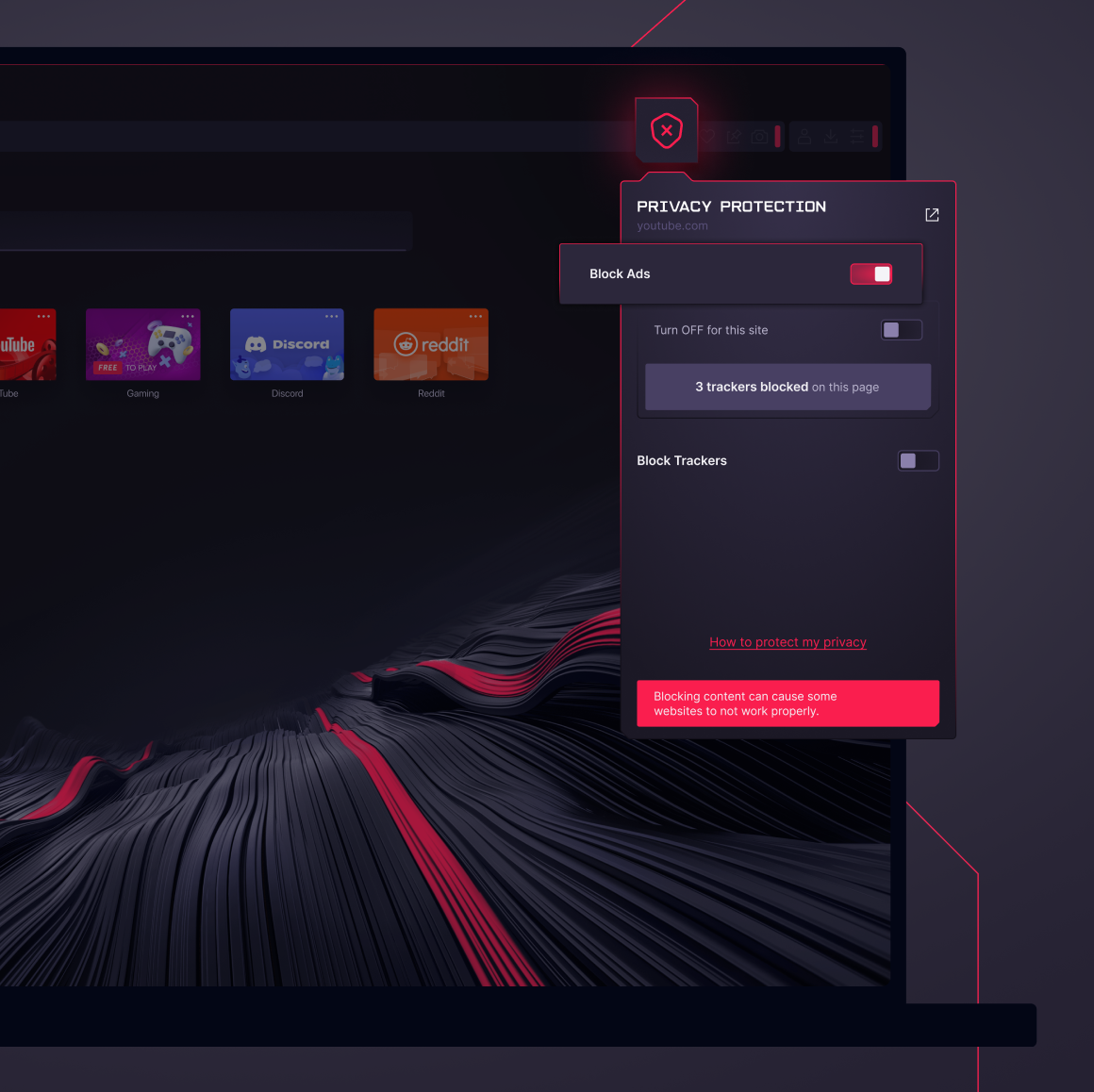 GX'te Ücretsiz Reklam Engelleyici | Reklamsız gezinme | Opera GX