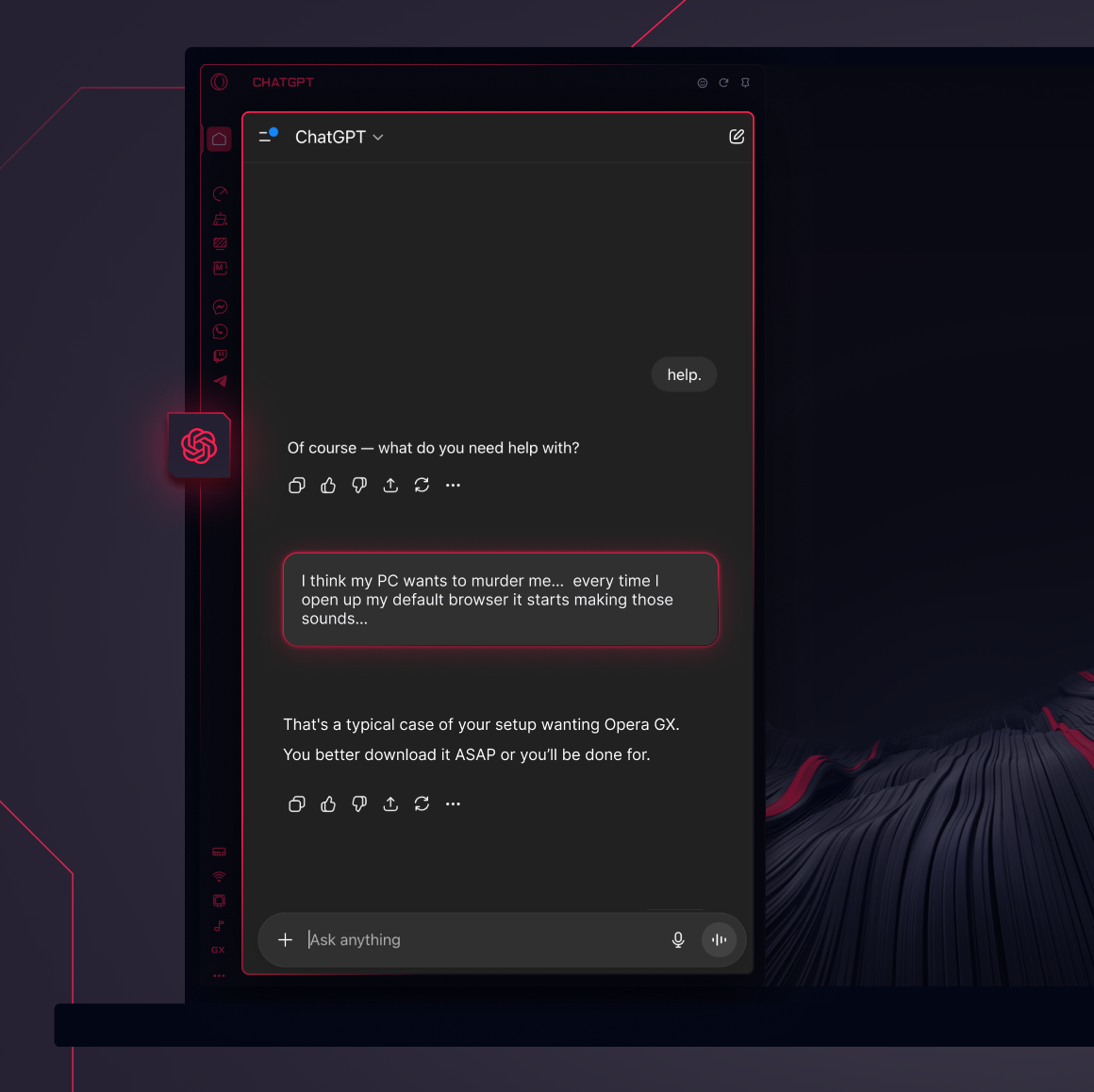 ChatGPT no GX | Criar rapidamente com o ChatGPT em seu navegador | Opera GX