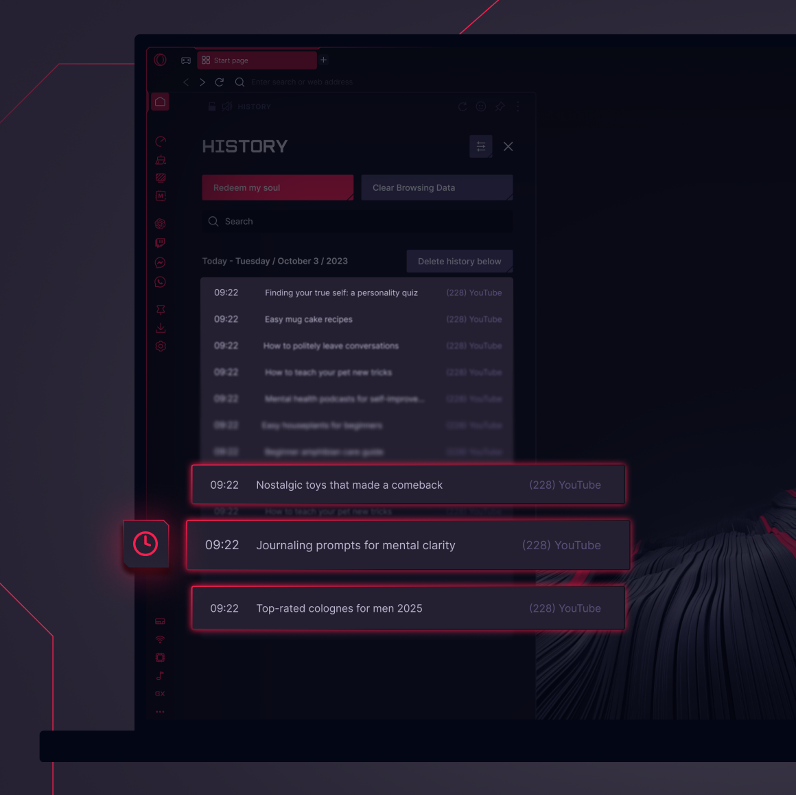 Fake My History in GX | Disguise your browser history | Opera GX