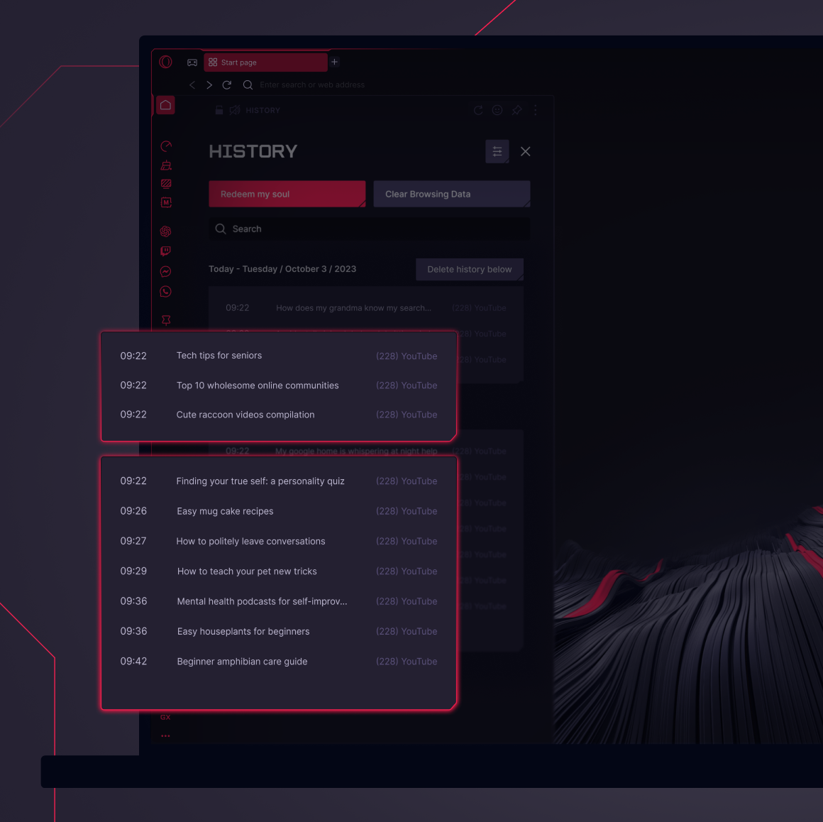 Fake My History in GX | Disguise your browser history | Opera GX