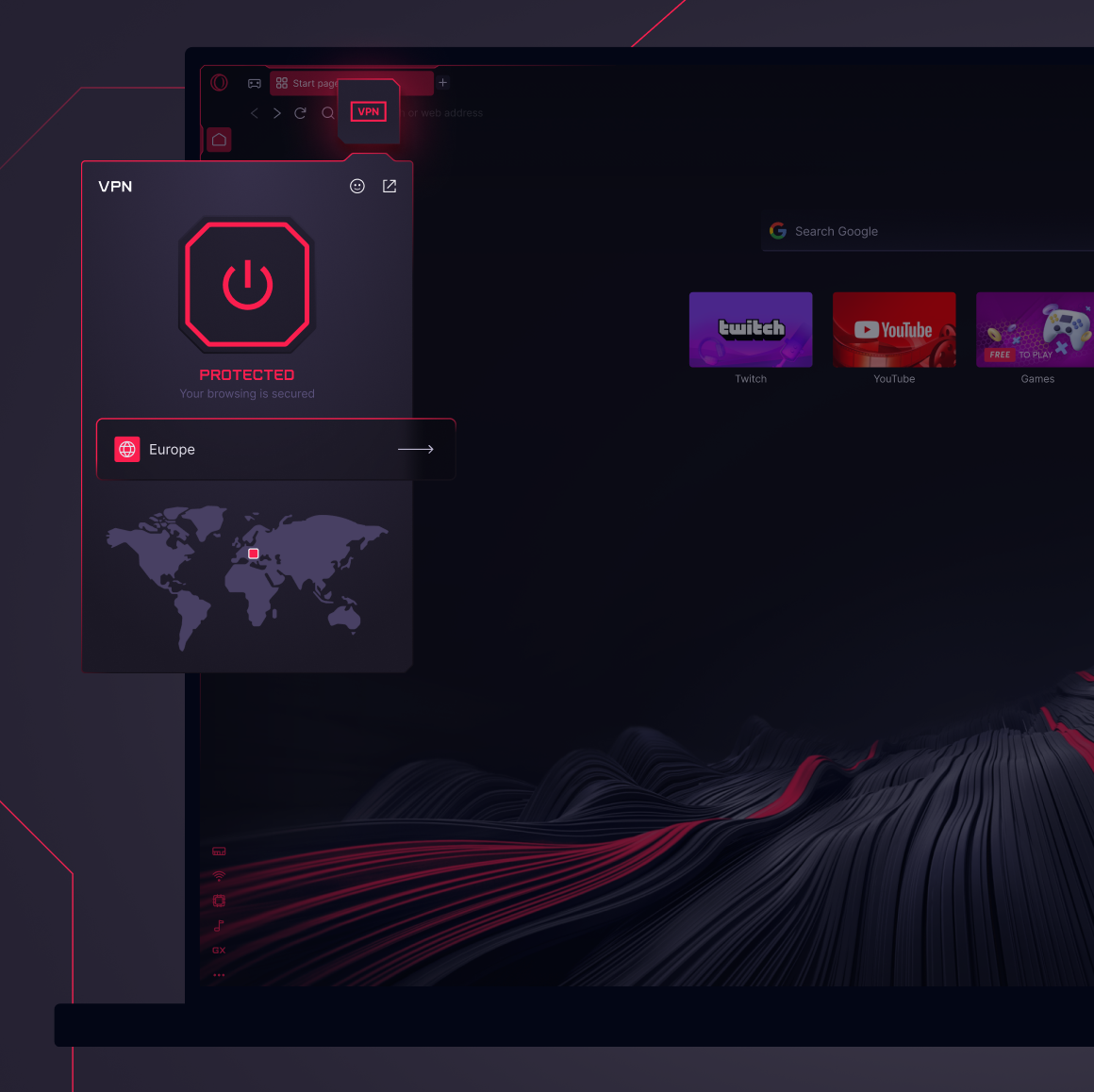 Бесплатный VPN в GX | Неограниченный безопасный браузер VPN | Opera GX