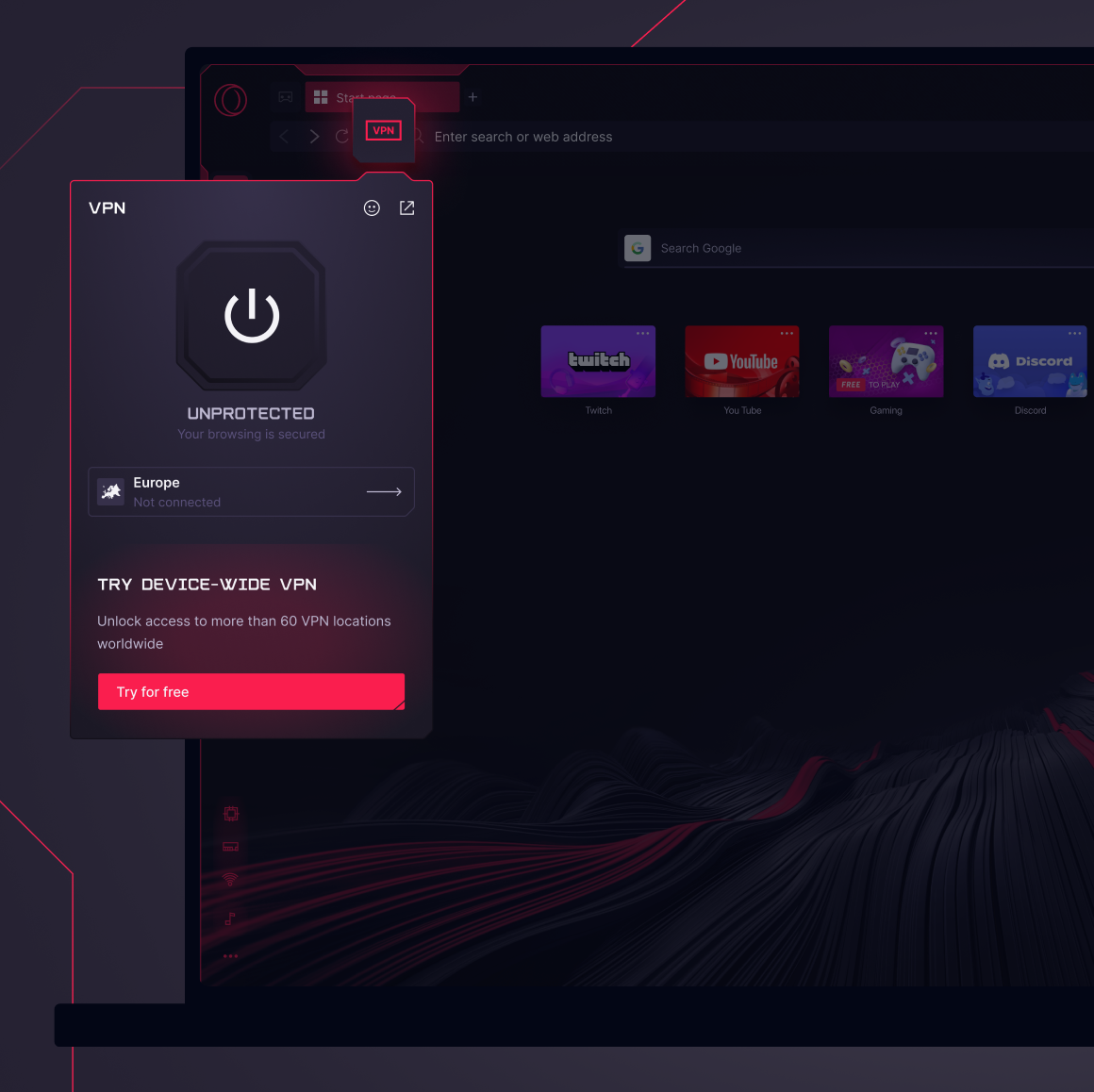 Gratis VPN i GX | Ubegrenset sikker nettleser VPN | Opera GX