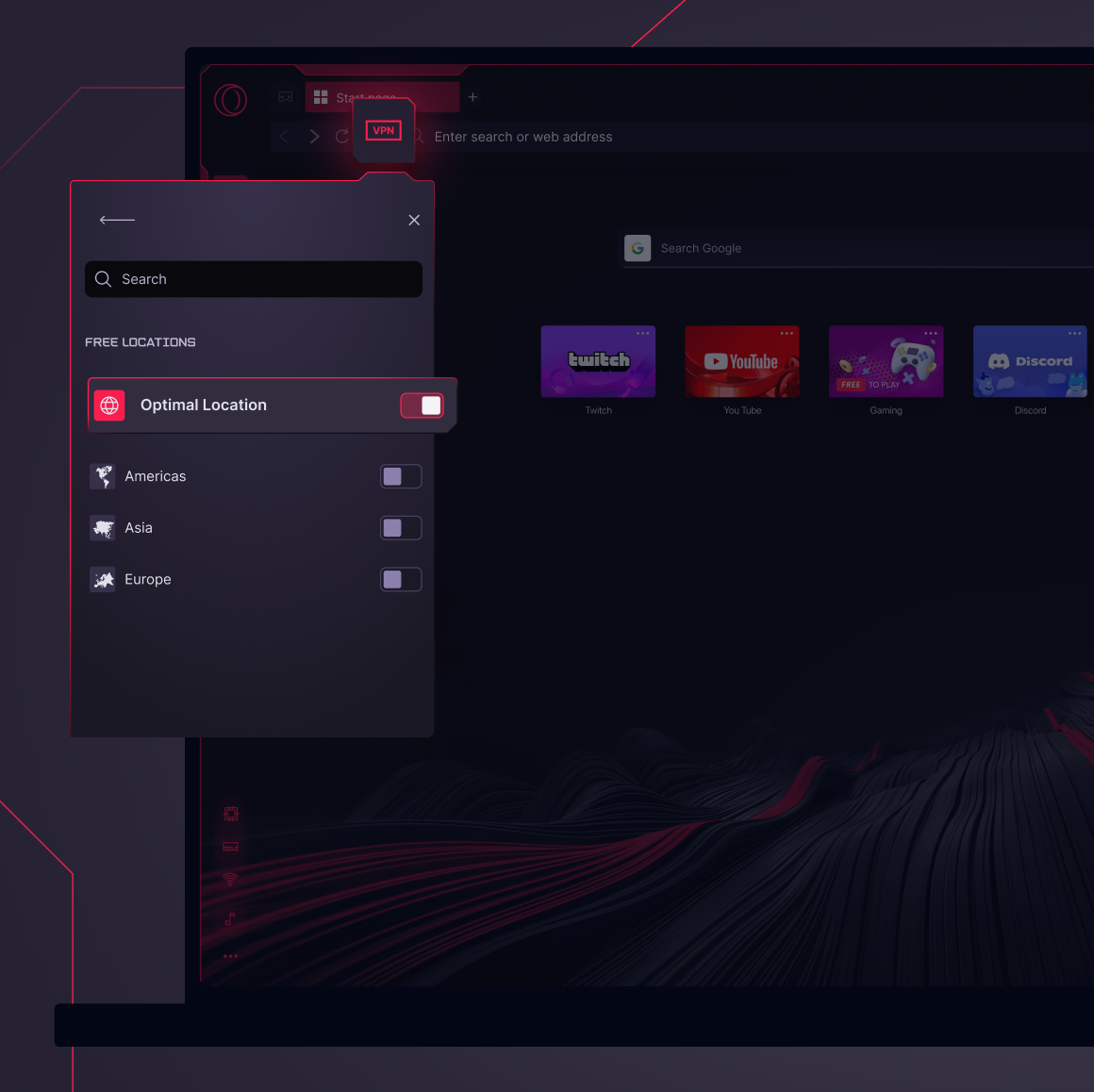 VPN gratuito para Windows no GX | Navegação rápida e segura | Opera GX