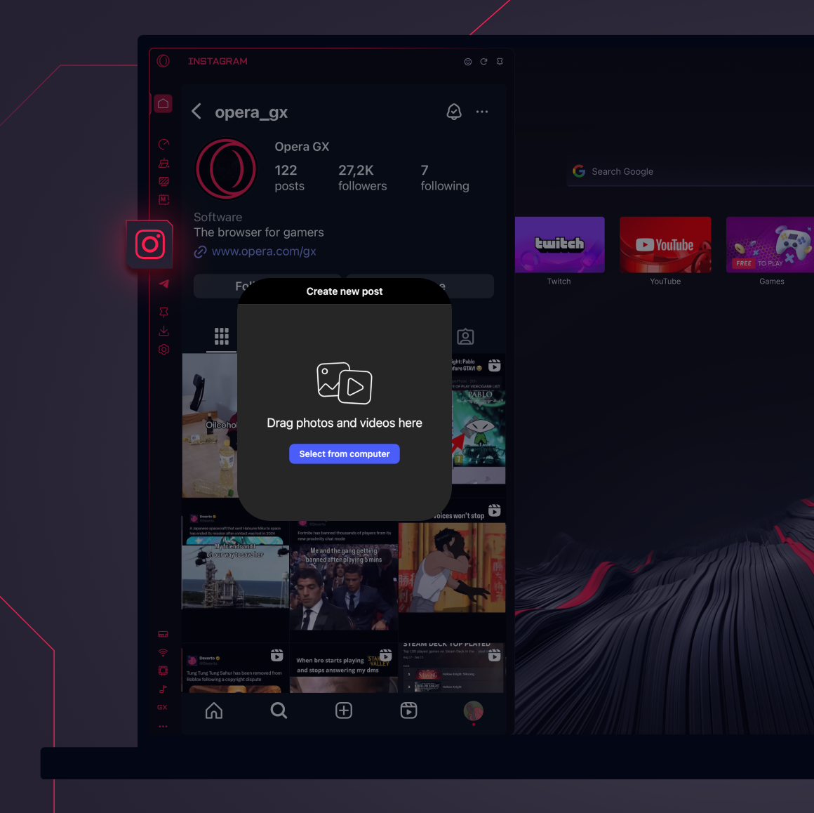 Instagram in GX | Instagram, integriert in deinen Browser | Opera GX