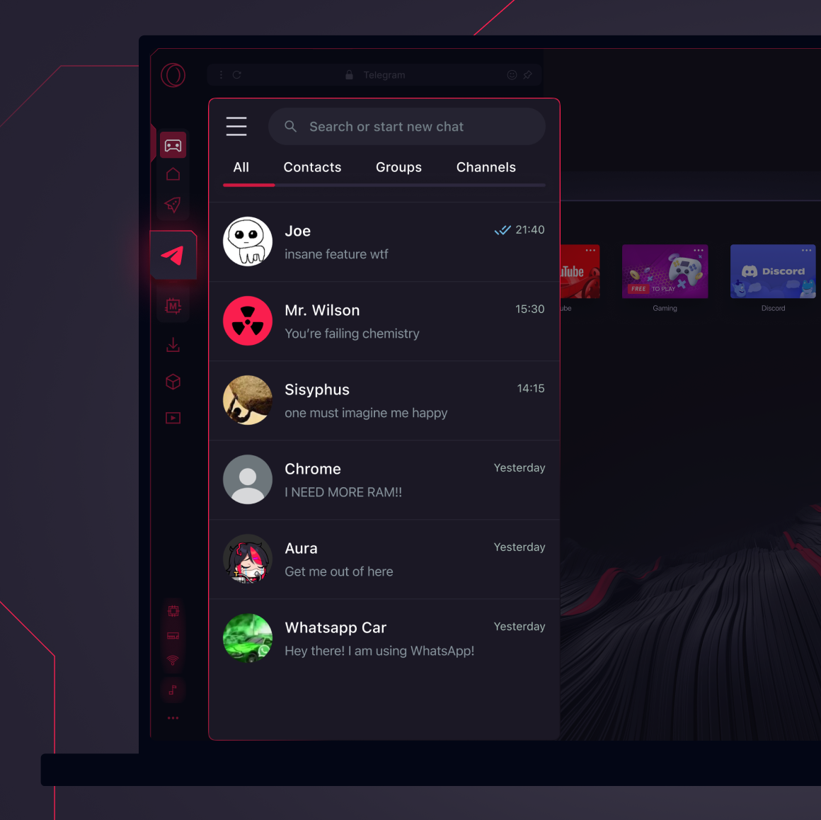 Sidebar Messengers in GX | Talk without tabbing out | Opera GX