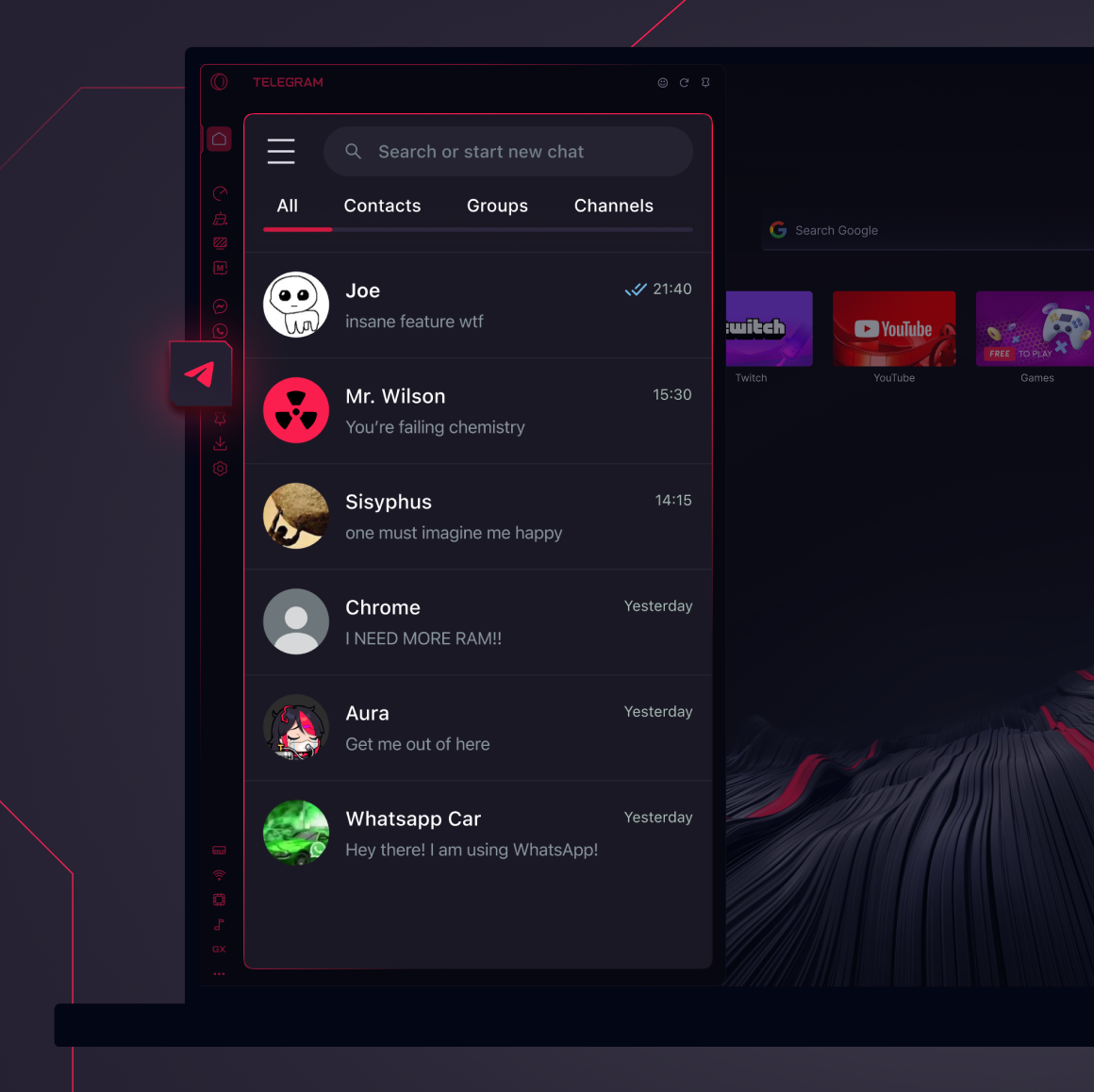 Sidebar Messengers in GX | Talk without tabbing out | Opera GX