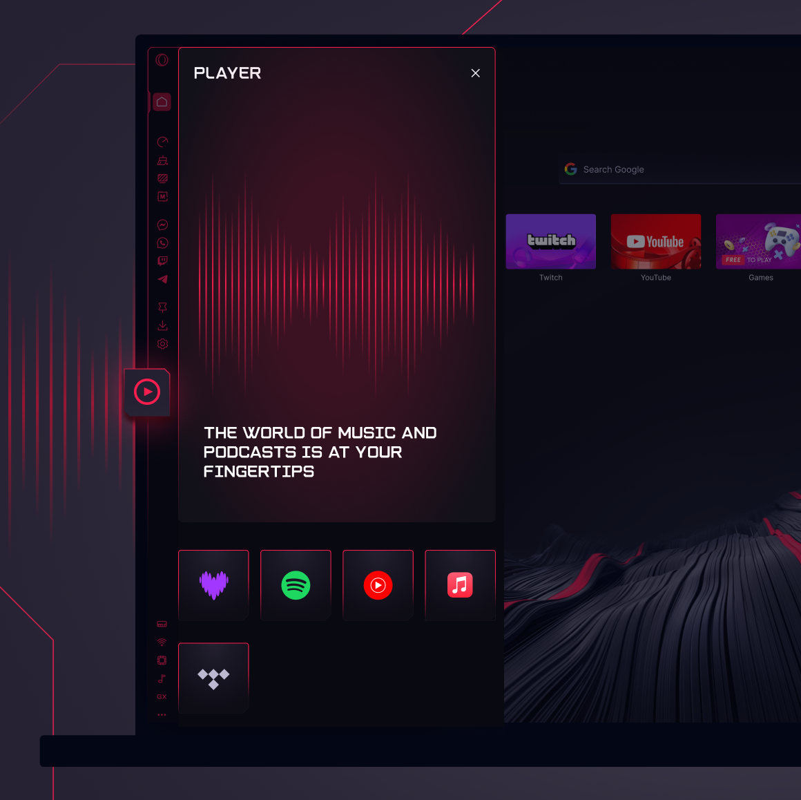 Music Player in GX | Music and podcasts in your browser | Opera GX