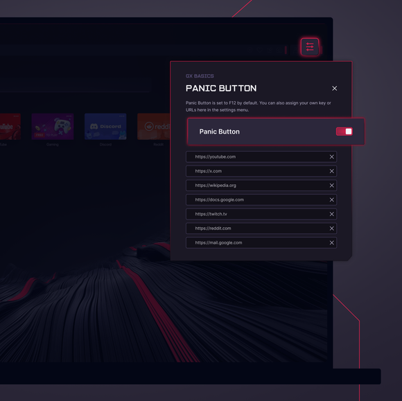 Panic Button in GX | Instant privacy protection for your browser | Opera GX
