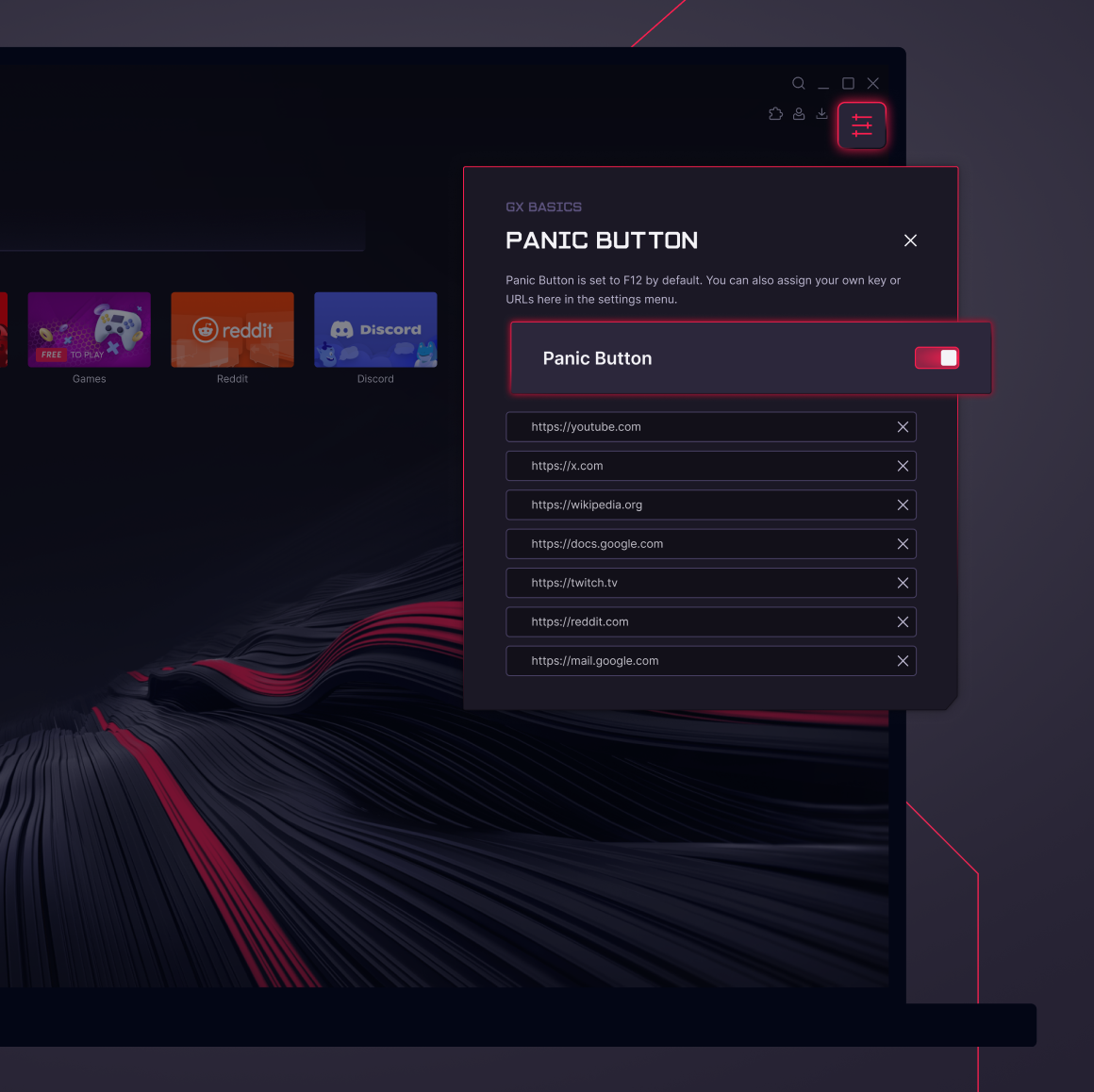 Panic Button in GX | Instant privacy protection for your browser | Opera GX