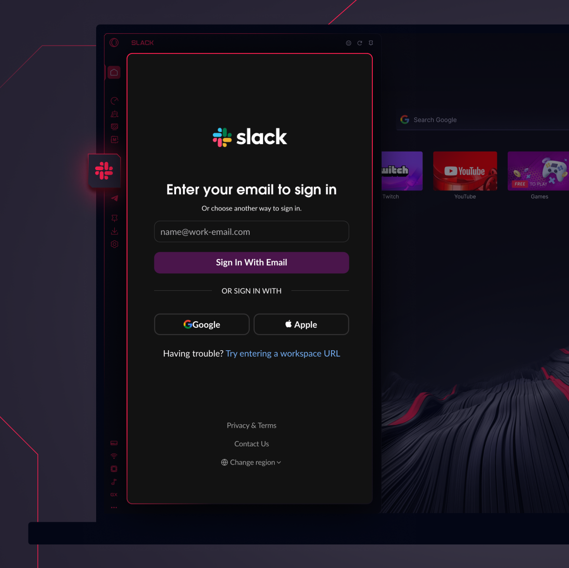 Slack no GX | Seu espaço de trabalho, a um clique de distância | Opera GX