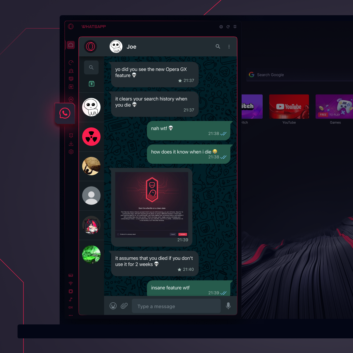WhatsApp dans GX | WhatsApp à portée de clic | Opera GX