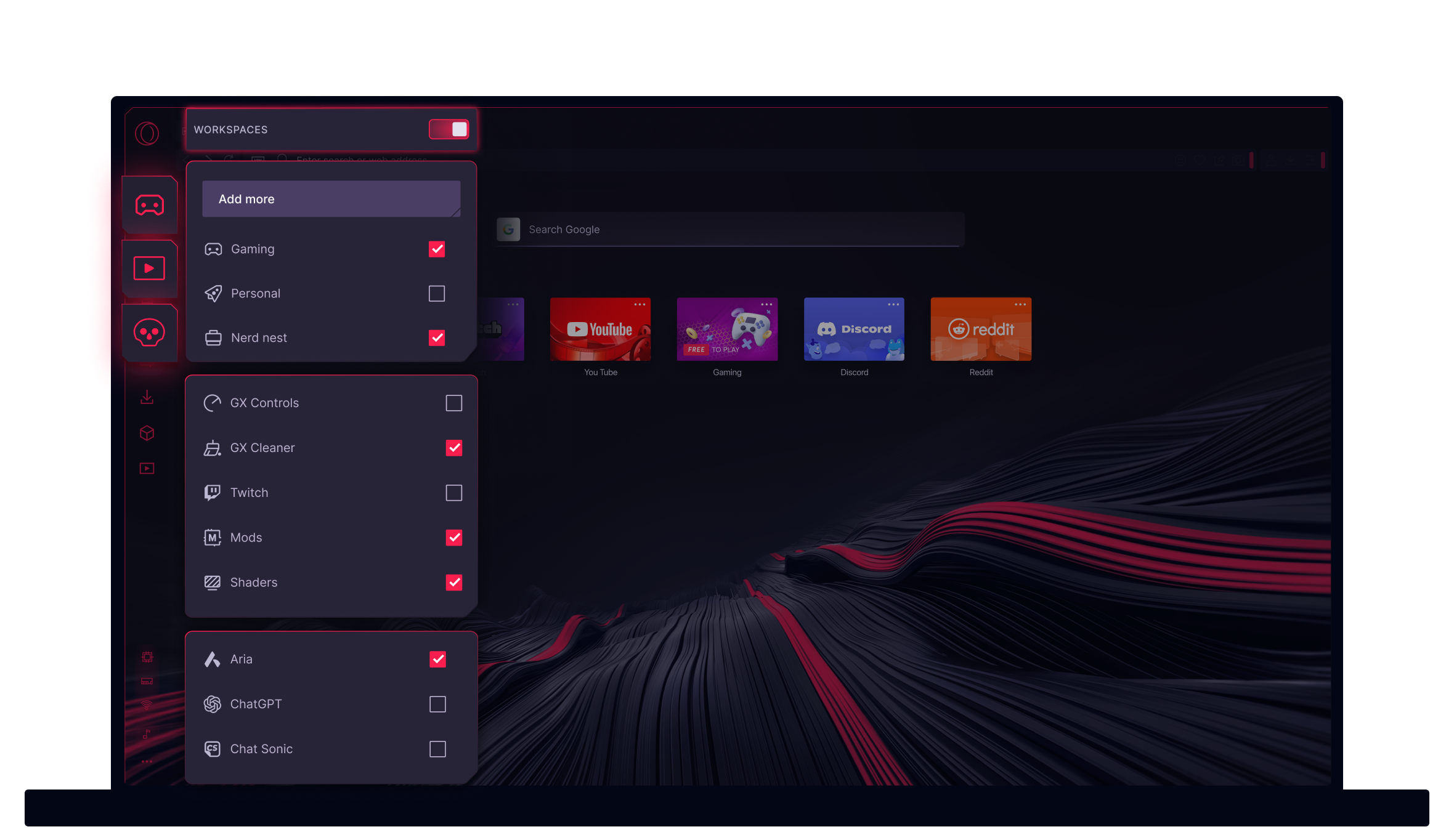 Workspaces in GX | Simplify browsing with separate tab groups | Opera GX
