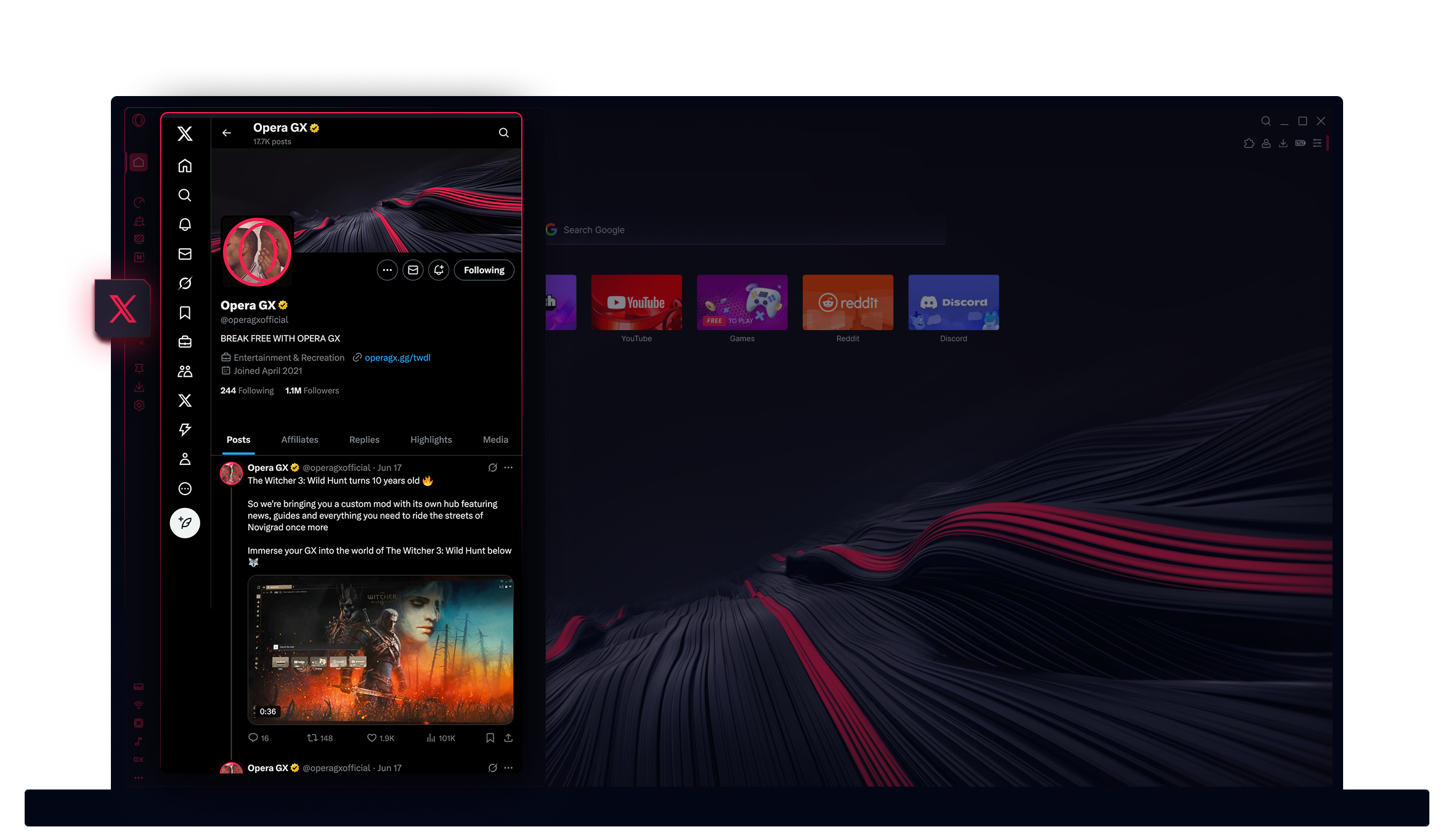 X in GX | Tweet on X from your browser | Opera GX