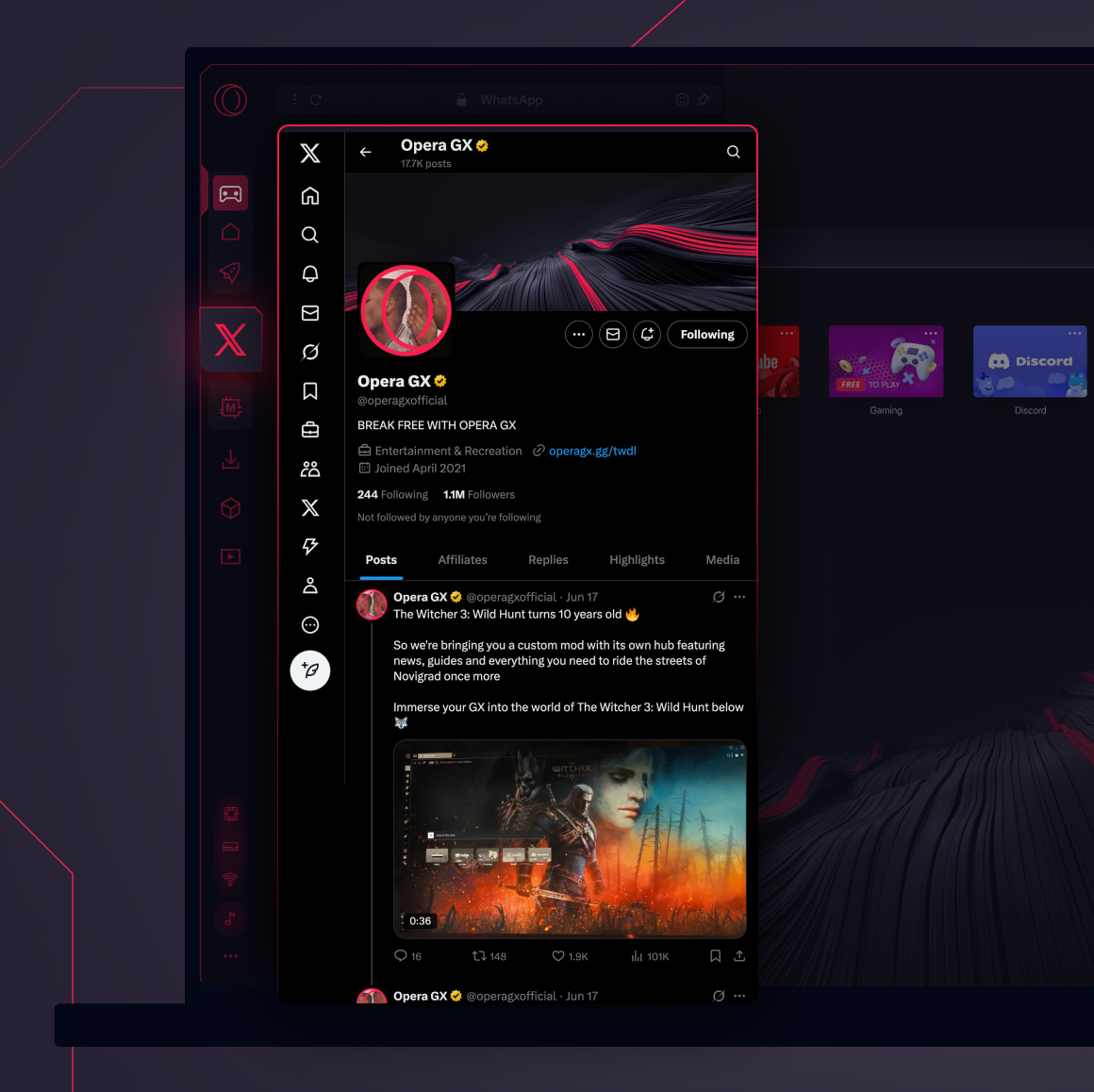 X in GX | Tweet on X from your browser | Opera GX