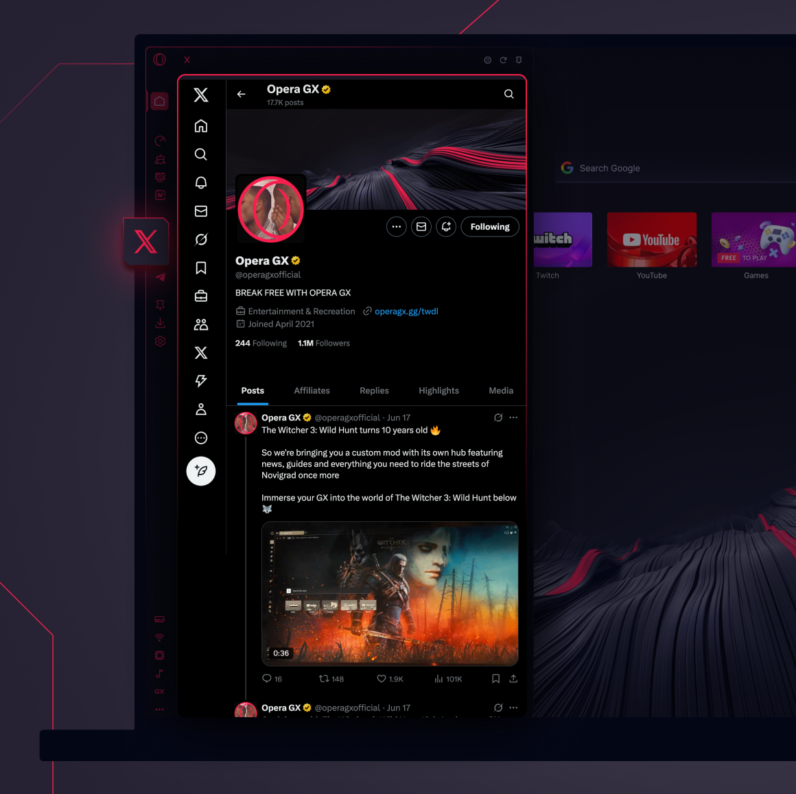X in GX | Tweet on X from your browser | Opera GX