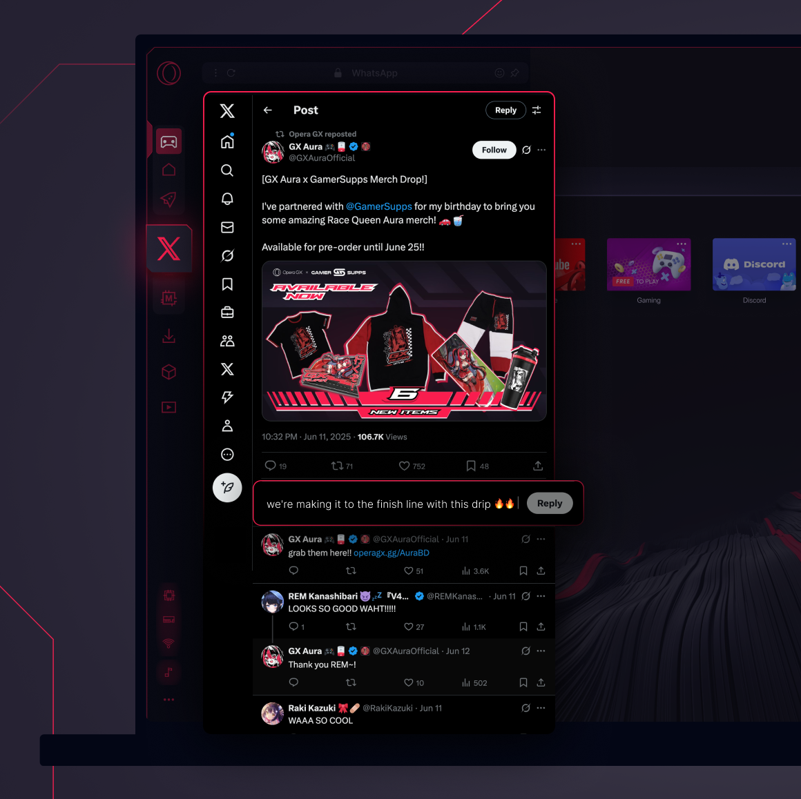 X in GX | Tweet on X from your browser | Opera GX