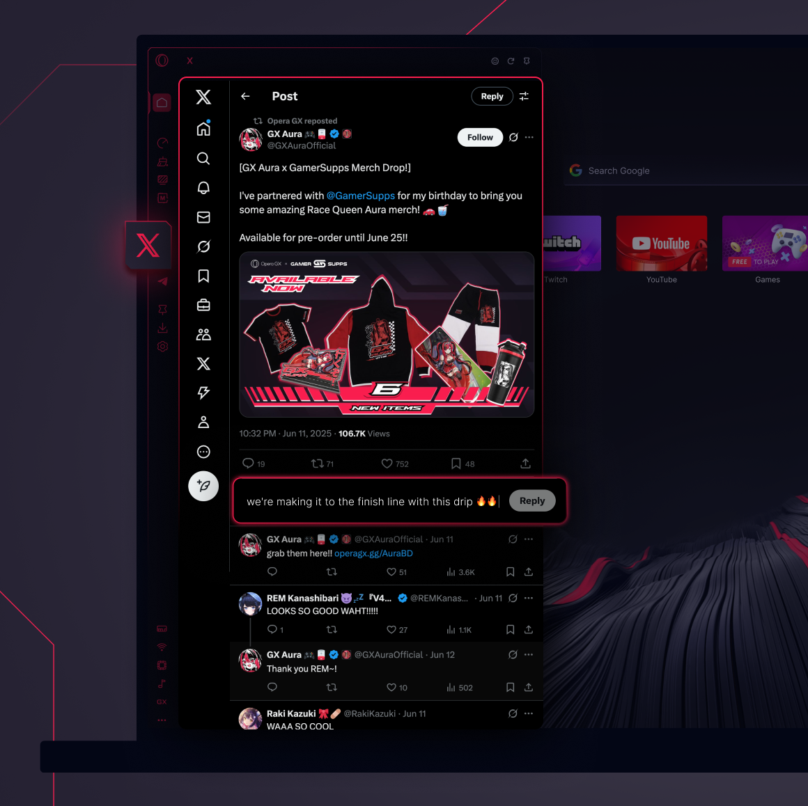 X in GX | Tweet on X from your browser | Opera GX