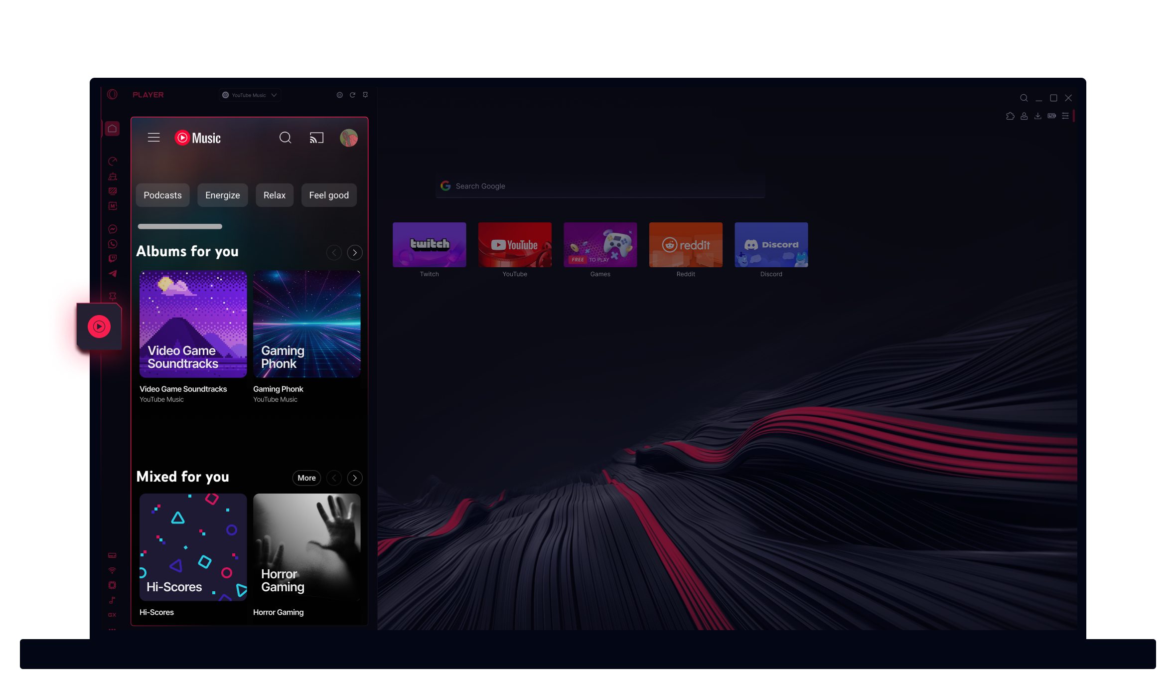 YouTube Music in GX | Stream YouTube Music from your sidebar | Opera GX