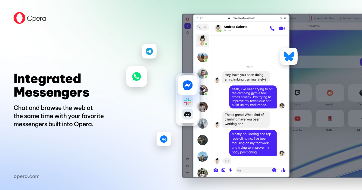 Messageries intégrées - WhatsApp, Slack, Discord, Bluesky, Telegram, Facebook Messenger ...