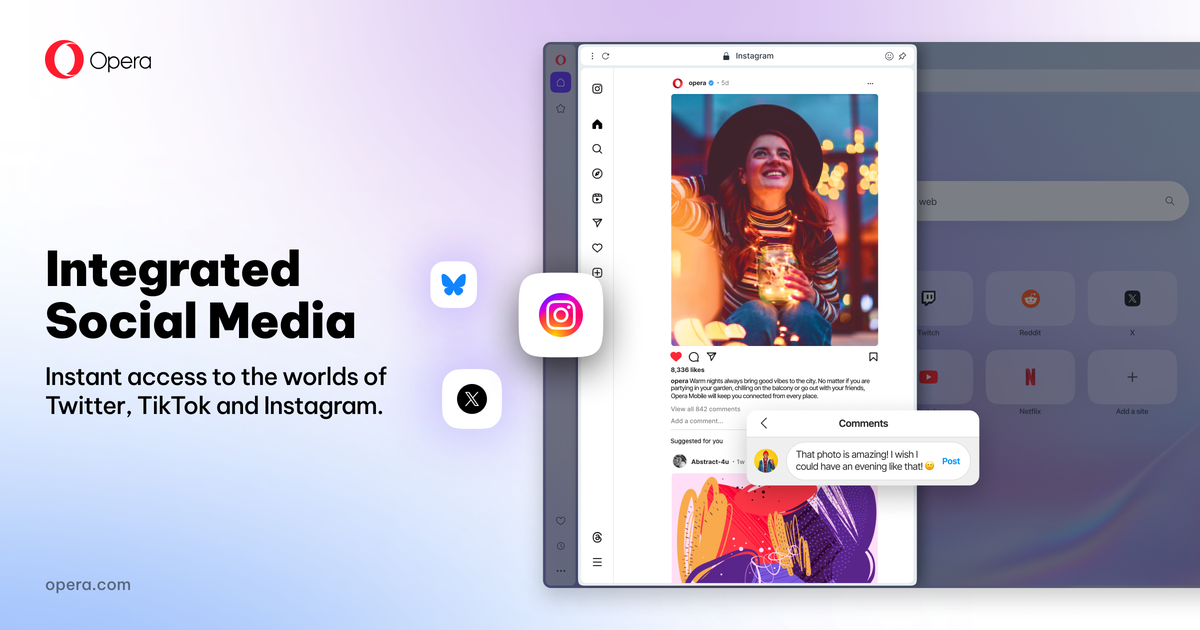 Integrated Social Media | Twitter, Instagram | Opera Browser
