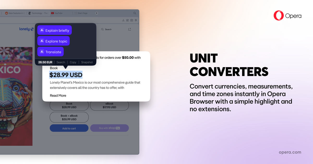 Unit converters | Opera Browser