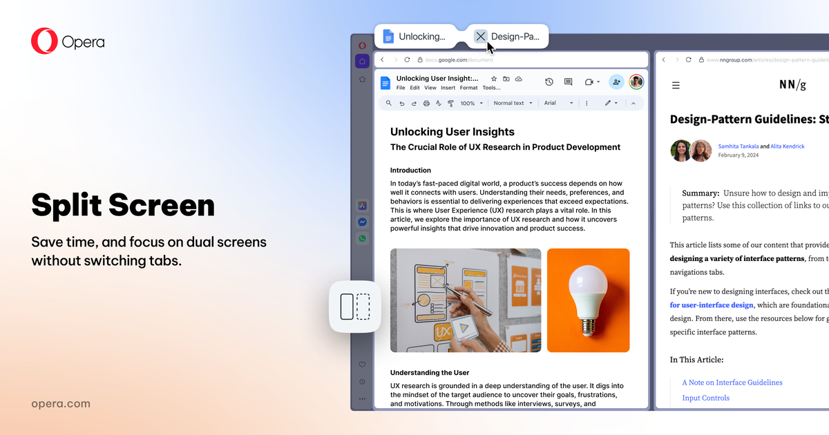 Split Screen | Dual window browser | Opera