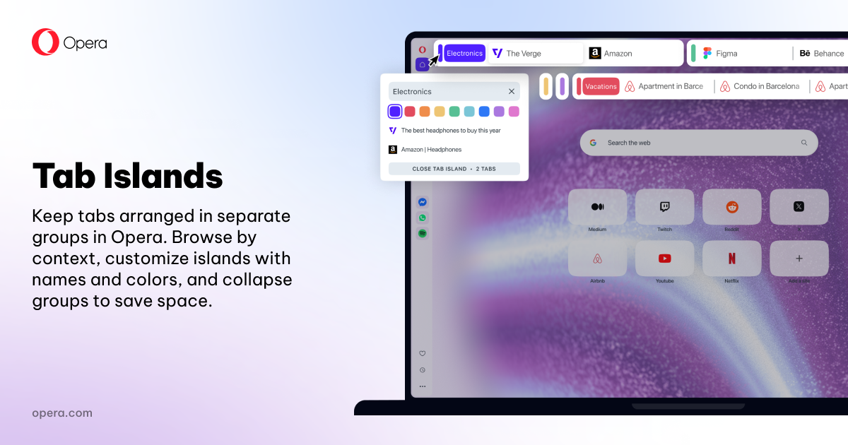 Tab Islands | Arrange tabs in separate tab groups | Opera