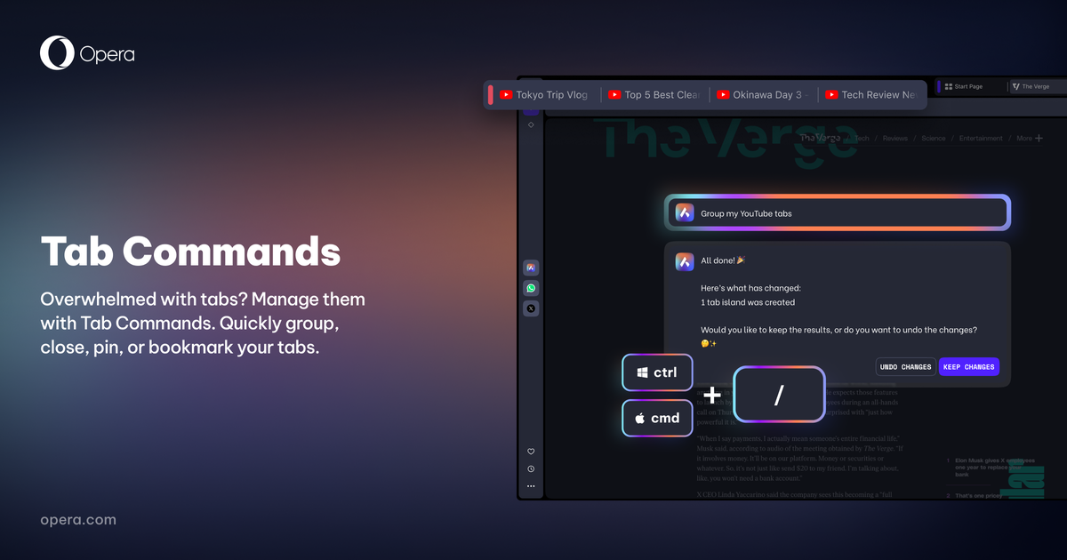 Tab Commands | Easy tab management | Opera