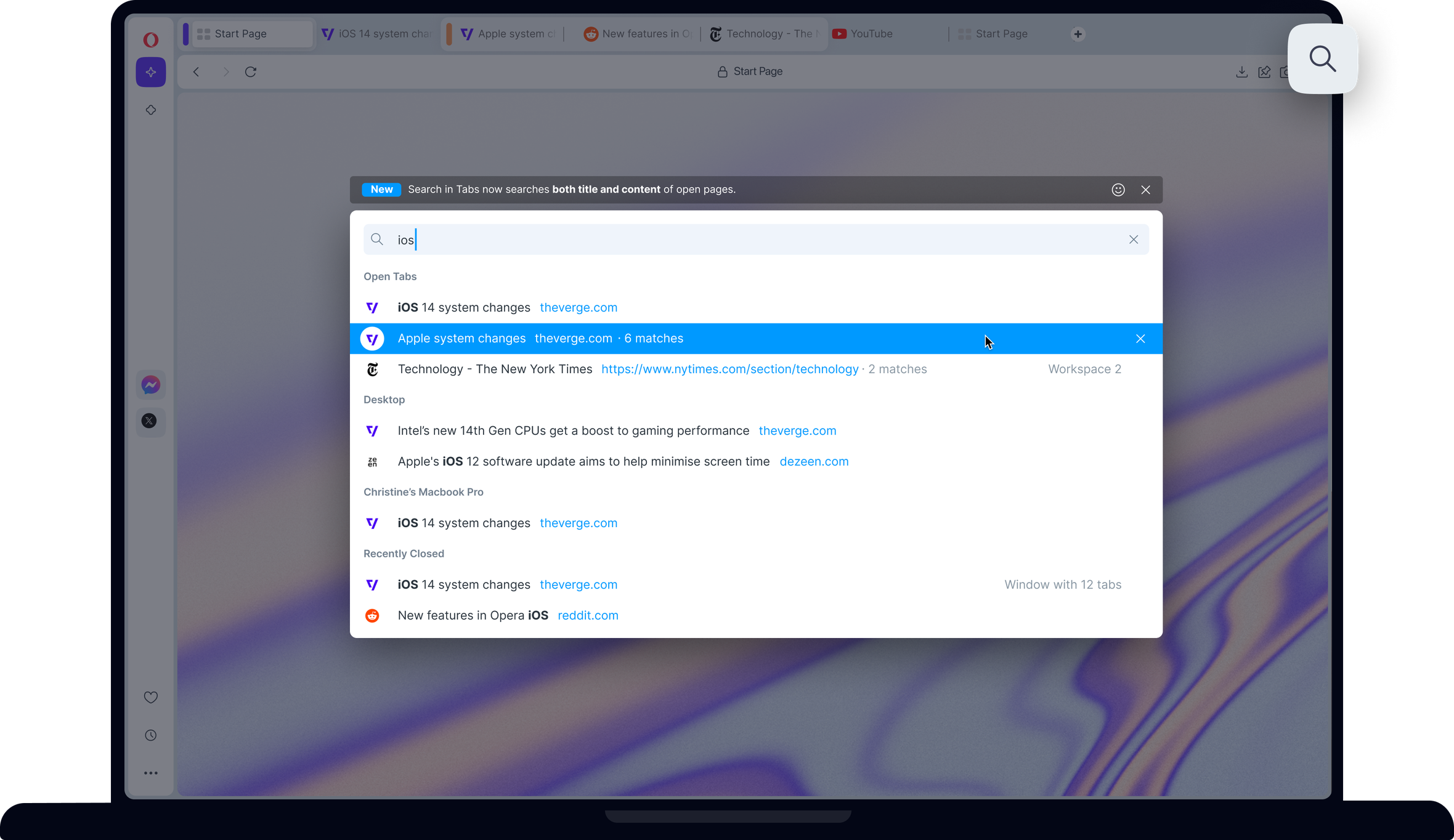 Search in Tabs | Find the tab you want | Opera Browser