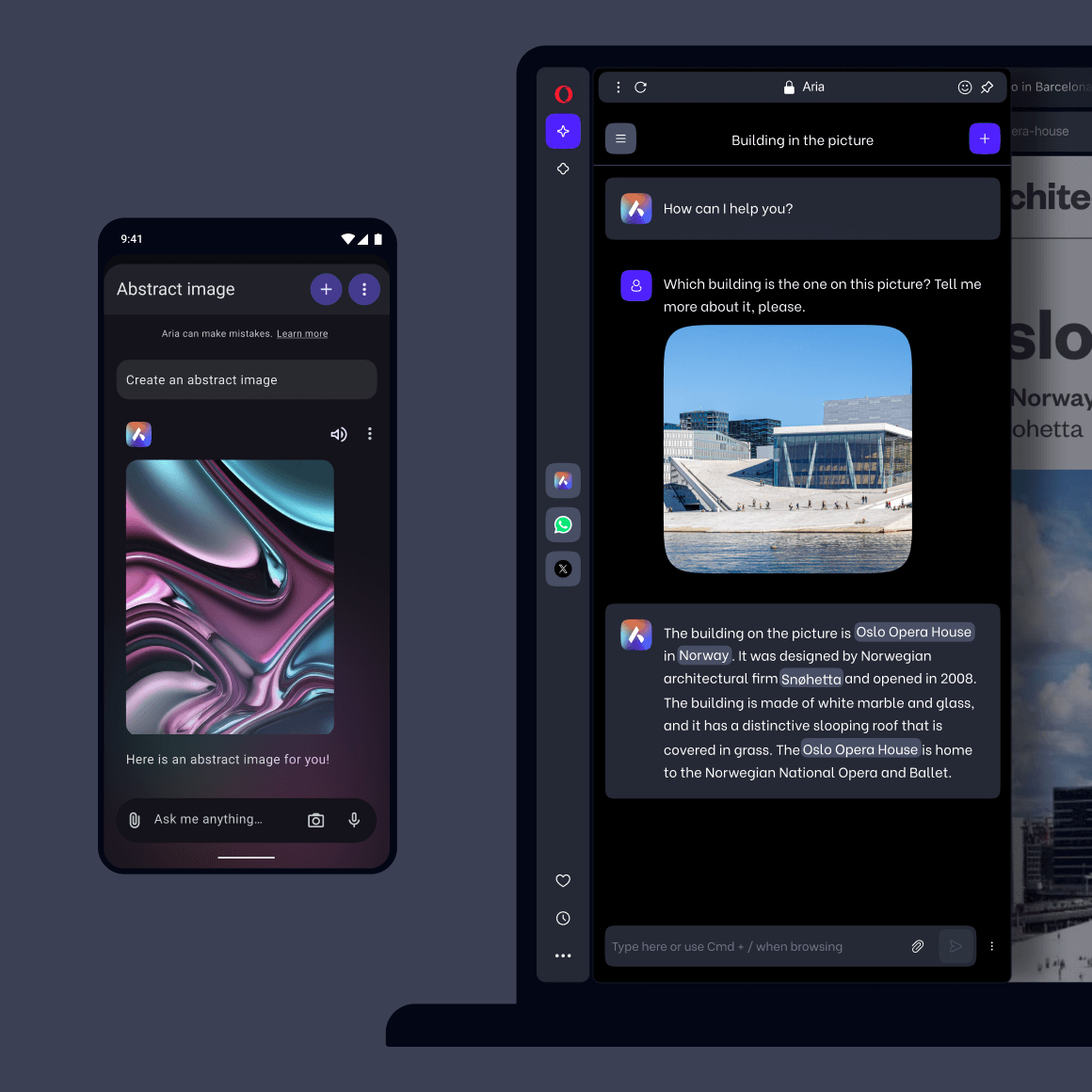 Navegador Aria AI | AI libre con acceso a la web en tiempo real | Opera