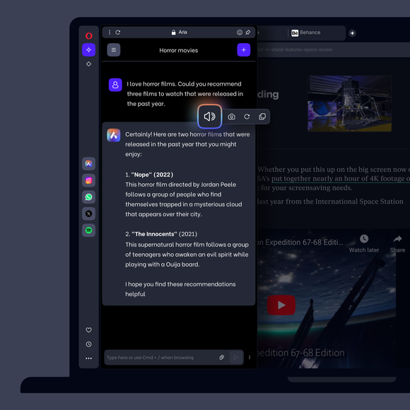 Aria browser AI | AI gratuita con accesso al web in tempo reale | Opera