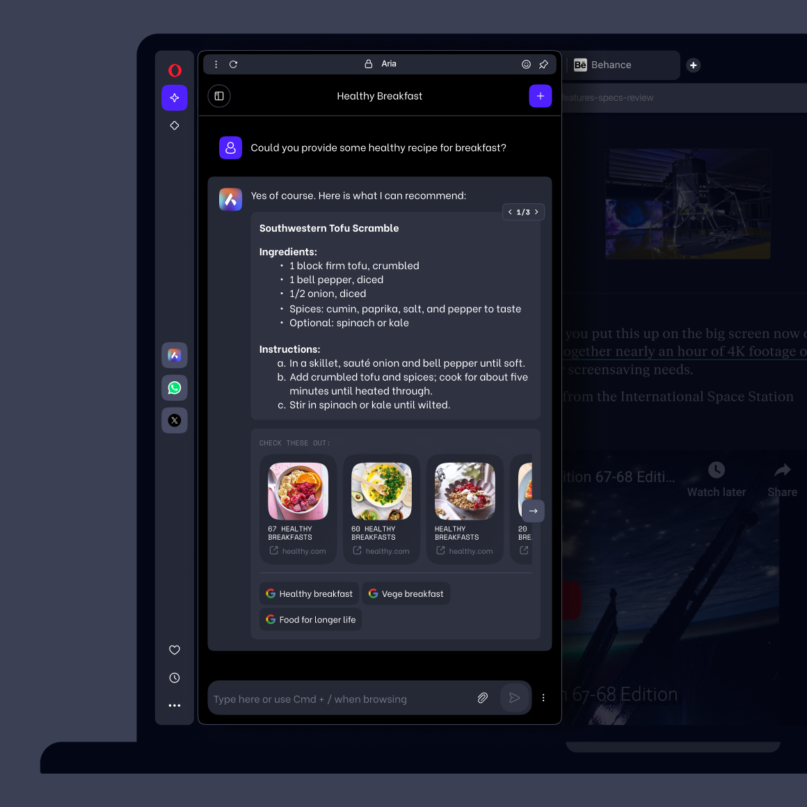 Aria browser AI | AI gratuita con accesso al web in tempo reale | Opera