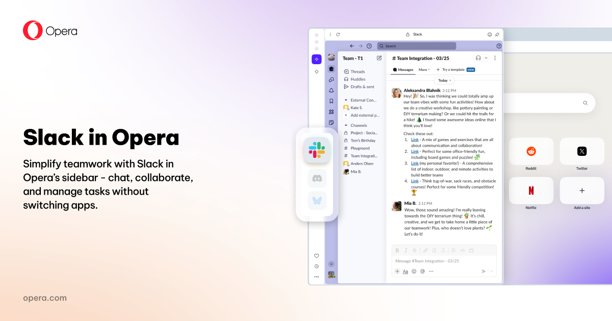 在 Opera 中使用 Slack | 与 Slack 保持联系 | Opera