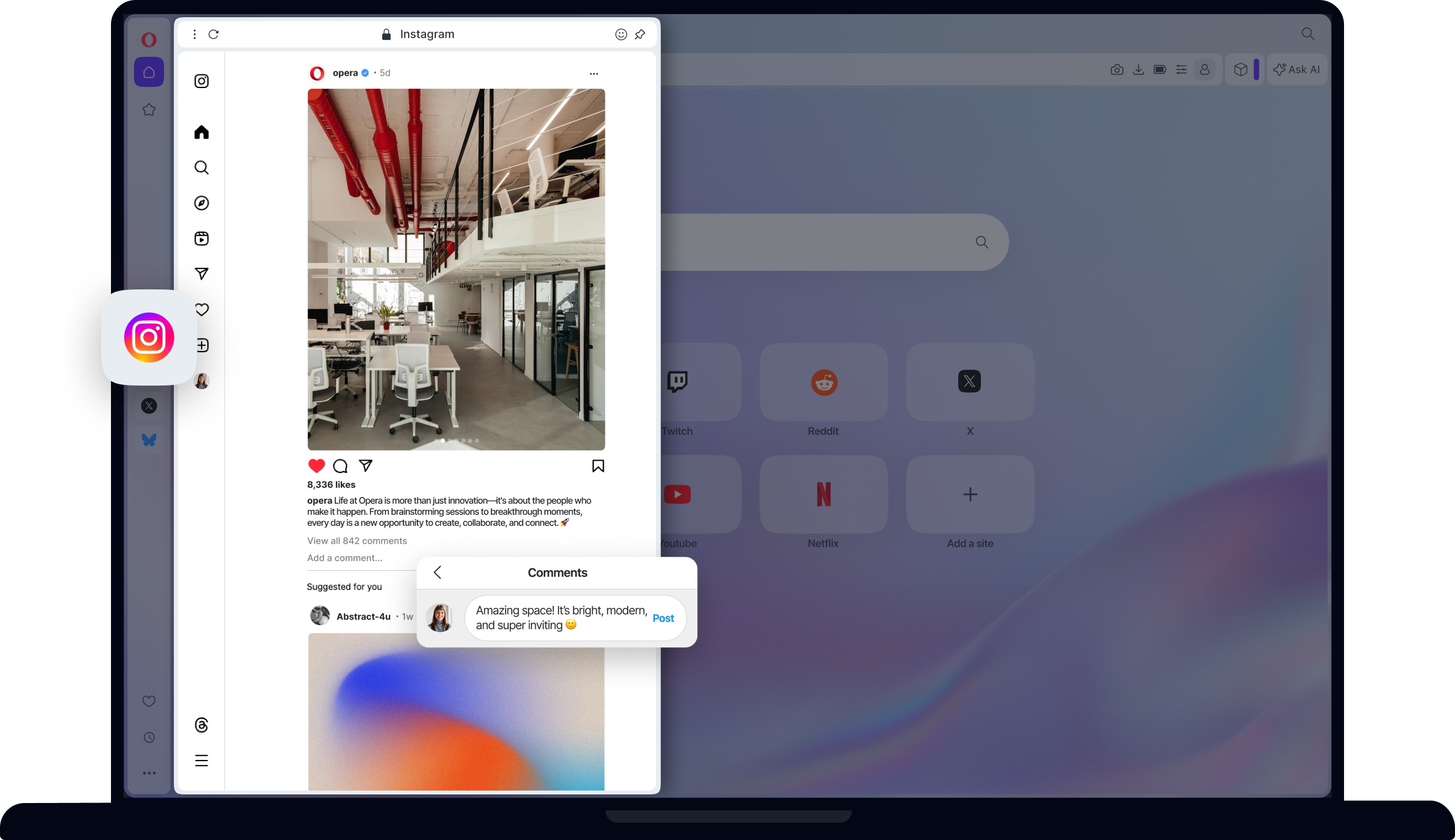 Integrated Social Media | Twitter, Instagram | Opera Browser