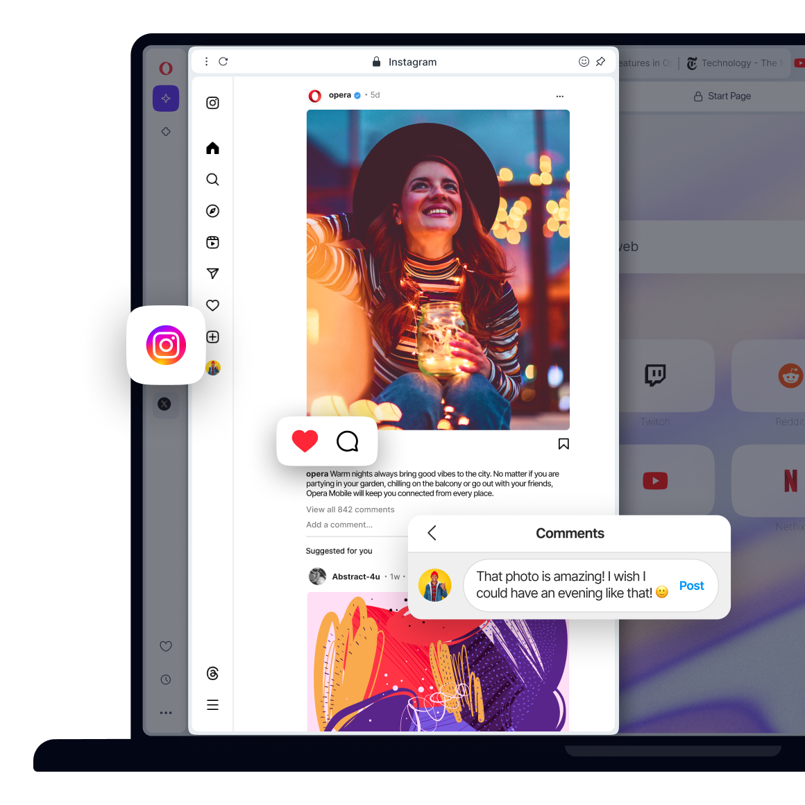 Integrated Social Media | Twitter, Instagram, TikTok | Opera Browser