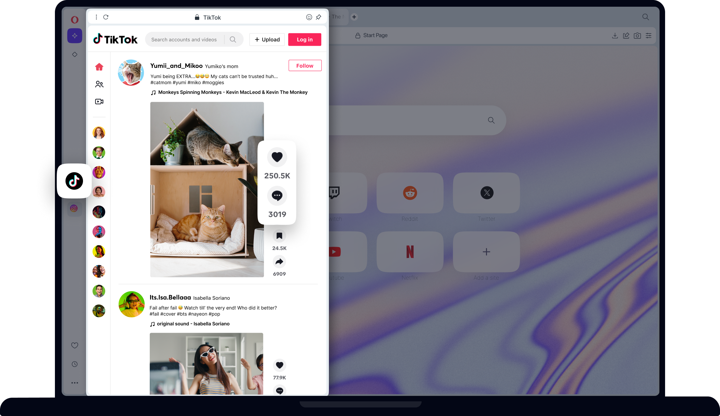 Integrated Social Media | Twitter, Instagram, TikTok | Opera Browser