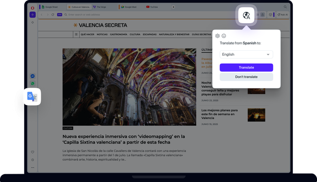 Opera and Google Translate | Built-in webpage translation | Opera