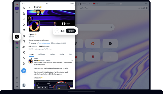 X in Opera | Explore X (Twitter) on desktop | Opera Browser